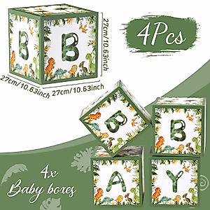 Dinosaur Baby Shower Decorations Box - Green Jungle Dinosaur Baby Boxes for Boys，Dinosaur Birthday Party Boxes Block for Woodland Safari Baby Shower Supplies Photo Props Backdrop