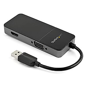 USB 3.0 to HDMI and VGA Adapter - 4K/1080p USB Type-A Dual Monitor Multiport Adapter Converter - External Video Graphics Card for Multiple Screens - Multi Display USB Adapter