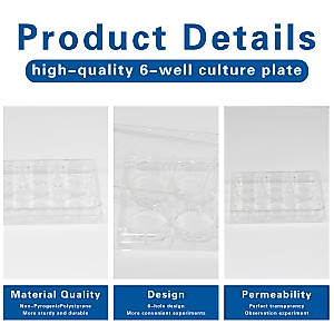 BIPEE Polystyrene Petri Dish 6 Well Cell Culture Plate, Sterile, Pack of 10