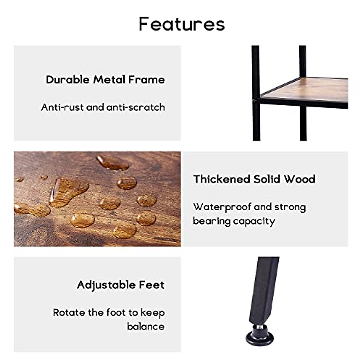 4-Tier Bookshelf, Modern Wooden Bookcase with Metal Frame, Vertical Standing Shelf for Bedroom, Living Room and Home Office, Storage Rack, Display Shelf for Plant, Book and Craft, Rustic Brown