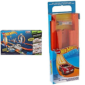Hot Wheels Track Builder Total Turbo Takeover Track Set [Amazon Exclusive] AND Hot Wheels Track Builder Straight Track with Car
