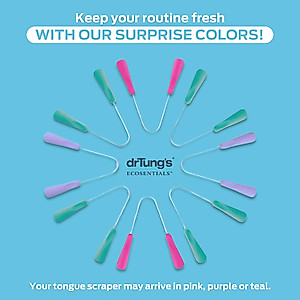 DrTung’s Stainless Tongue Scraper - Tongue Cleaner for Adults, Kids, Helps Freshens Breath, Easy to Use Comfort Grip Handle, Comes with Travel Case - Stainless Steel Tongue Scrapers (1 Pack)