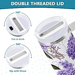 RPLIFE Purple Lilac Flowers Stainless Steel Coffee Mug, Insulated Coffee Mug with Lid, Coffee Tumbler for Women