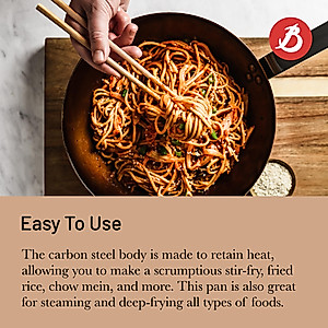 de Buyer MINERAL B Carbon Steel Wok Pan - 11” - Ideal for Steaming, Stir Frying & Deep Frying - Naturally Nonstick - Made in France