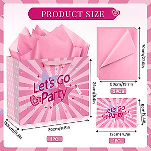 Hot Pink Gift Bag Lets Go Party Supplies Pink Wrapping Bag with Greeting Card and Tissue Paper Bachelorette Party Decorations for Girls Princess Bridal Shower Christmas Birthday Party Supplies