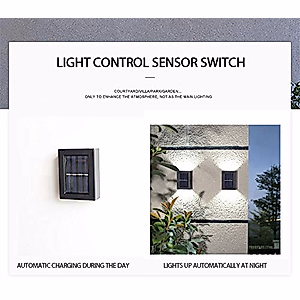 LOOCOO 2 LED Solar Wall Light UP and Down Illuminate Outdoor Sunlight Sensor Lamp IP65 Waterproof Modern Nordic Style Decor for Home Garden Porch
