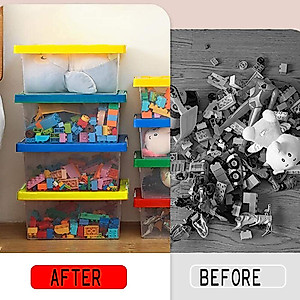 loobuu Plastic Storage Bins with Lids - Stackable Toy Storage Organizer Box Set of 2, Kids Toy Chests with Compatible Building Baseplate and Lid, Storage Container for Building Bricks - Red+Blue