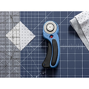 OLFA 45mm Ergonomic Rotary Cutter (RTY-2DX/PBL) - Rotary Fabric Cutter w/ Blade Cover & Squeeze Trigger for Crafts, Sewing, Quilting, Replacement Blade: OLFA RB45-1 (Pacific Blue)