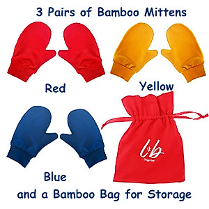 Bamboo Mittens for Eczema, Age 2-3 Kids, Dry Skin, Eczema Gloves, Overnight Moisturizing for Children, 3 Pairs