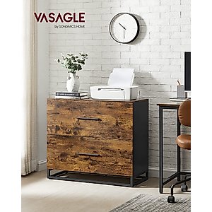VASAGLE Lateral File Cabinet, Home Office Printer Stand, 2-Drawer Filing Cabinet, with Anti-tip Interlocking Mechanism, for A4, Letter-Size, Legal-Size Hanging Files, Rustic Brown and Black UOFC053B01