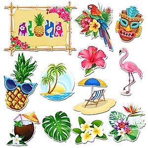 12 Pcs Hawaii Cruise Door Magnets Decorations Summer Beach Car Magnets Pineapple Palm Tree Flamingo Refrigerator Tropical Magnetic Decals Decorative Funny Fridge Stickers for Locker Mailbox Door Decor