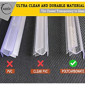 eatelle Frameless Shower Door Bottom Seal with Drip Rail - 3/16" (5mm) Thick Glass, 36" Long Sweep - Ultra Clear Polycarbonate