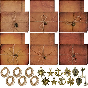 Vintage Stationary Paper and Envelopes Set, Writing Stationery Paper Letter and Envelopes Includes Sheets Antique Letter Papers, Kraft Envelopes, Retro Accessories, Rope (60 Pieces)