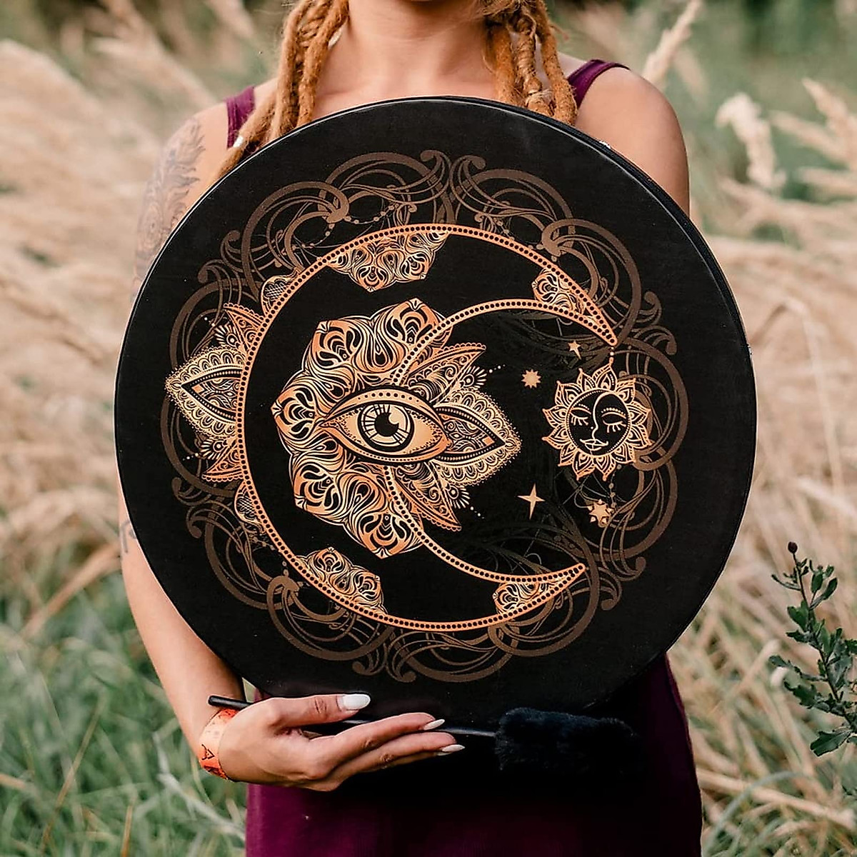 MENGQIN Vegetarian Shaman inchAlchemy Moon Druminch 18inch Sound Healing Tool Adjustable Membrane Female Frame Drum Medical Instrument Soul