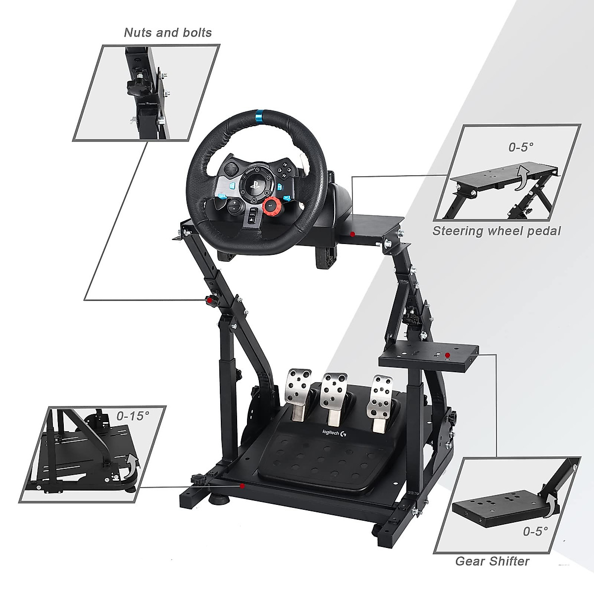 Hottoby G920 Racing Steering Wheel Stand Foldable & Reinforcement Bar Fit for Logitech/Thrustmaster G25 G29 G923 T300RS T80 T150,Driving Simulator Frame Adjustable,No Steering Wheel,Pedals & Handbrake