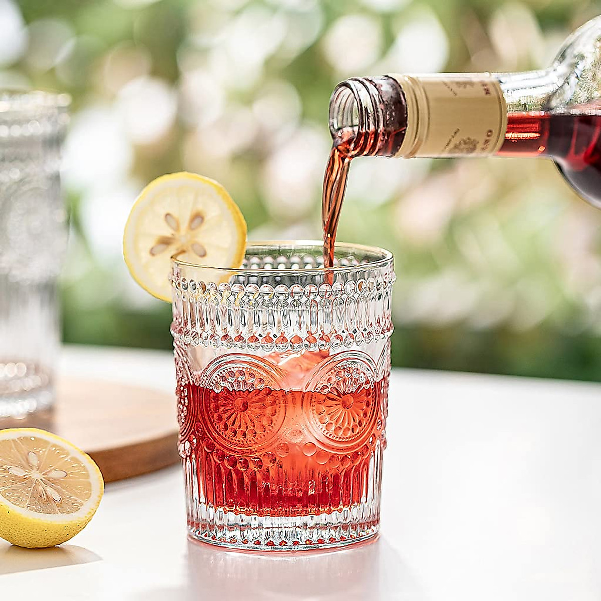 MDLUU 6-Pack Embossed Drinking Glasses, Romantic Glassware, Vintage Glass Tumblers for Juice, Beverages, Cocktail, Capacity 9oz/265ml