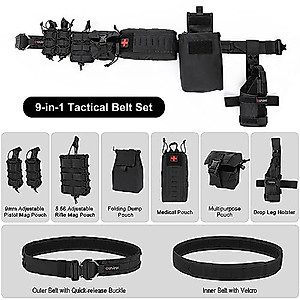 Quarax Tactical Battle Belt with Accessories - Molle Airsoft Belt Set with Holster and Mag Pouches, Utility Duty War Combat Belt for Military/Law Enforcement/Security/MilSim/Hunting/Shooting Range