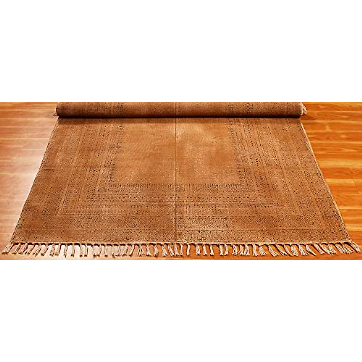 Bohemian Cotton Rug Hand Block Printed Handmade Tassels Throw Rugs Hand Woven Door Mat Floor Rug Indoor Area Rugs for Laundry Room Living Room Bathroom Lounge