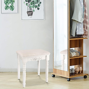 URFORESTIC Vanity Stool, Modern Makeup Dressing Stool with Concave Seat Surface,Capacity 300lb, Easy Assembly (White)