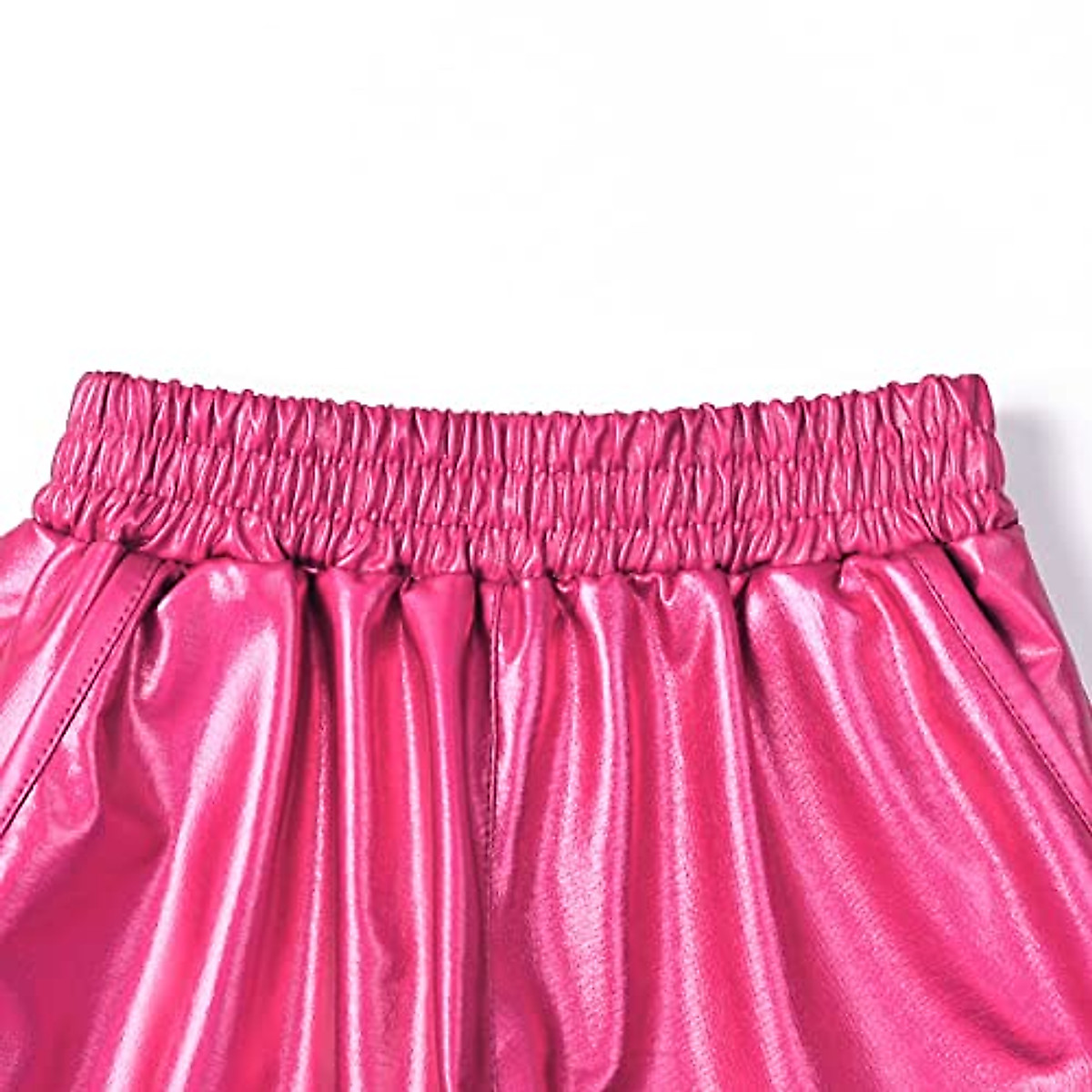 Metallic Shorts for Big Girls Red Light Dance Shorts Shiny Hot Pants 12 13 with Sunglasses