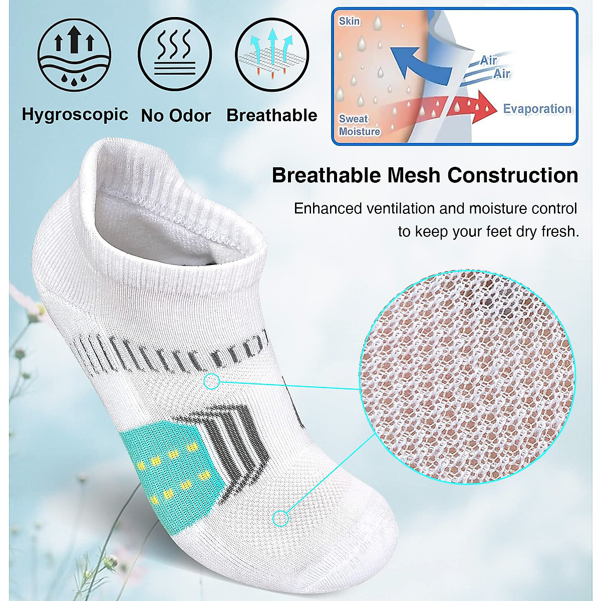 suaskk Womens Athletic Cushioned Anti-Blister Comfort Running Ankle Socks 5 Pairs