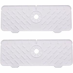 2 PCS Silicone Kitchen Sink Faucet Mat / Sink Protector Splash Guard / Silicone Kitchen Faucet Drip Catcher, White, 37cm x 17cm x 1.5cm