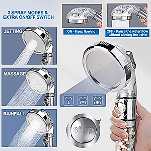 Shower Head with Handheld, DORARA Showerheads with Hose and Holder, High-Pressure Water Saving Mineral Cleansing Shower Head, RV Handheld Shower Heads, Shower Sprayer, 3 Shower Modes , Extra Refills