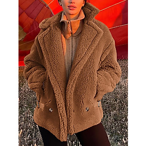 PRETTYGARDEN Womens 2024 Winter Fashion Sherpa Coats Lapel Fleece Jacket Long Sleeve Pockets Faux Fur Dressy Fall Outfits (Camel,Medium)