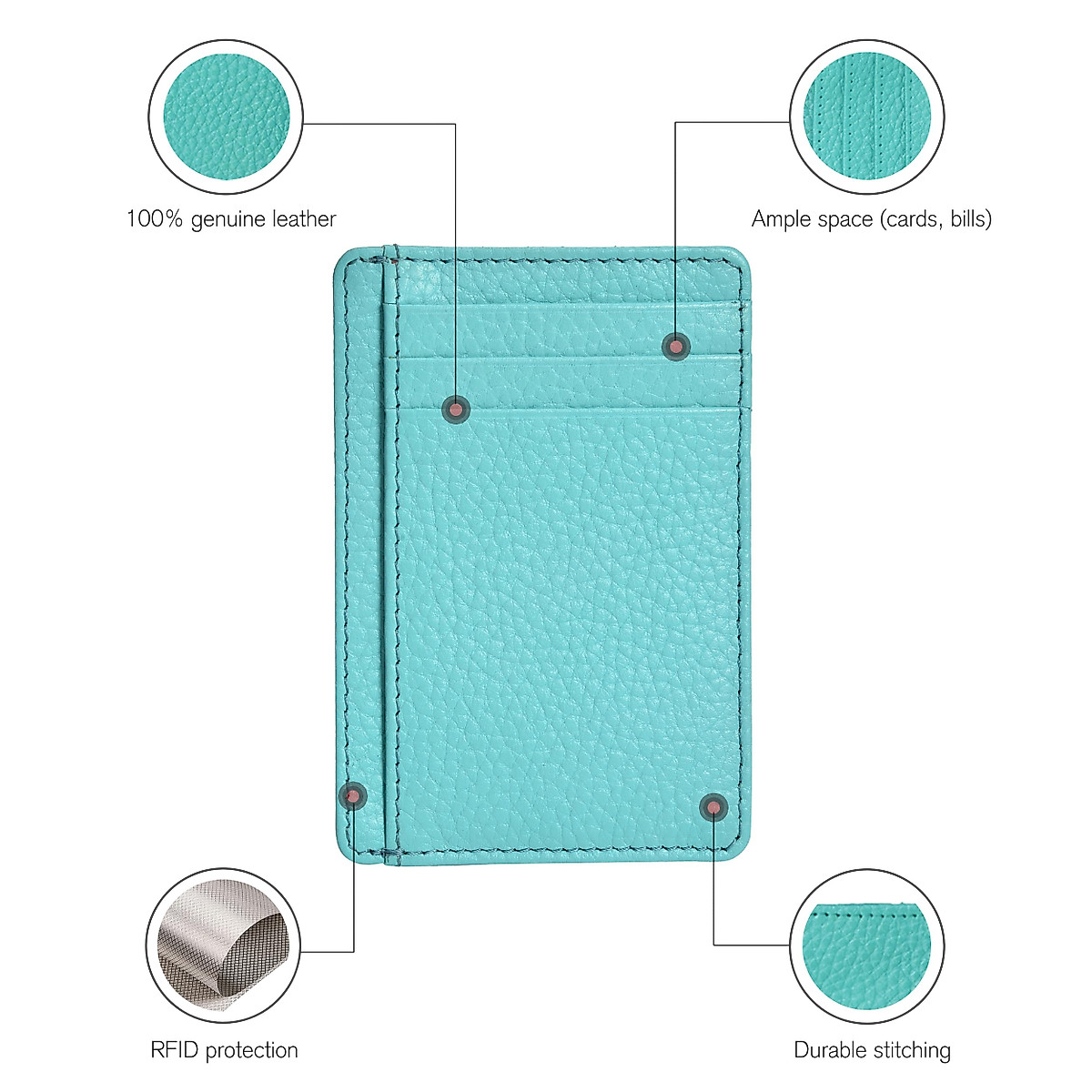 Leather Minimalist Wallet for Men & Women RFID Front Pocket Leather Card Holder Wallets (Light green, Small)