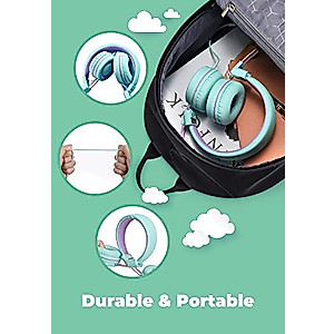WeDuet Kids Headphones with Microphone, Wired Headphones for Kids Teens with Sharing Splitter, 91dB Safe Volume Limited Tangle-Free Foldable Stereo Headset for School Travel PC Kindle(2 Packs)