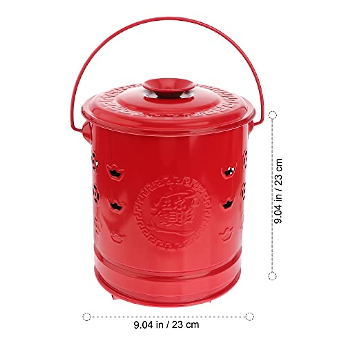 HEMOTON Metal Garden Incinerator Can, Stainless Steel Burn Barrel Incinerator Cage Barrel Fire Pit with Burning Tongs, Fire Bin Burning Leaves, Furnace Burning Bin for Yard Home Outdoor, Red