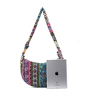 jinghuiyue Bohemian Hippie Crossbody Bag Purse Zip Hobo Sling Bag Handmade Thai Top Messenger Bags (Purple-blue)