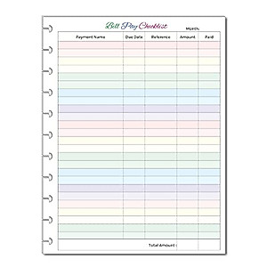 Colorful Bill Pay Checklist for 11 Disc Letter Size Planners (8.5'' x 11'') Budget Refills
