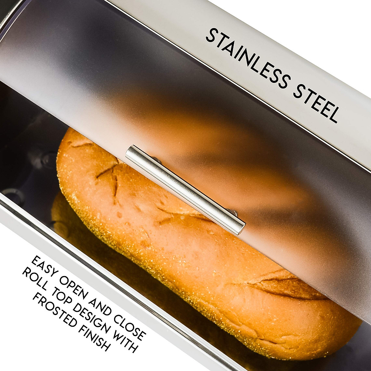 Galashield Bread Box for Kitchen Countertop | Bread Holder Storage Container | Bread Bin Stainless Steel with Frosted Acrylic Roll Top