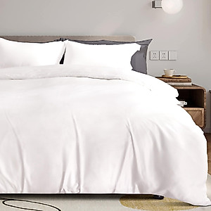 NEXHOME PRO 100% Organic Bamboo Duvet Cover Set King - Lightweight Summer Cooling Comforter Cover for Hot Sleepers 104"x90" 3pcs Breathable White Bedding with Corner Ties,Zipper Closure, No Insert