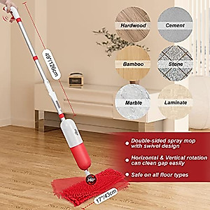 Qaestfy Spray Mop for Floor Cleaning with 2 Washable Double-Sided Microfiber Pads & Scraper 49" Long Handle Flip Cleaner Wet Dust Mop for Hardwood Tile Laminated Floor Cleaning