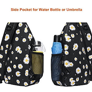 MOSISO Sling Backpack, Travel Hiking Daypack Daisy Rope Crossbody Shoulder Bag, Black