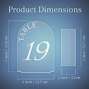 Table Numbers 1-20 with Display Stand, Acrylic Sheets with White Printed Calligraphy Number and Frosted, Arch Shape Design for Party Decor, Wedding Reception, Anniversary, & Other Event Guest Seating