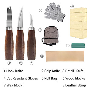 Wood Whittling Kit with Basswood Wood Blocks Gifts Set for Adults and Kids Beginners, Wood Carving Kit Set Includes 3pcs Wood Carving Knife & 8pcs Blocks & Gloves for Widdling Kit