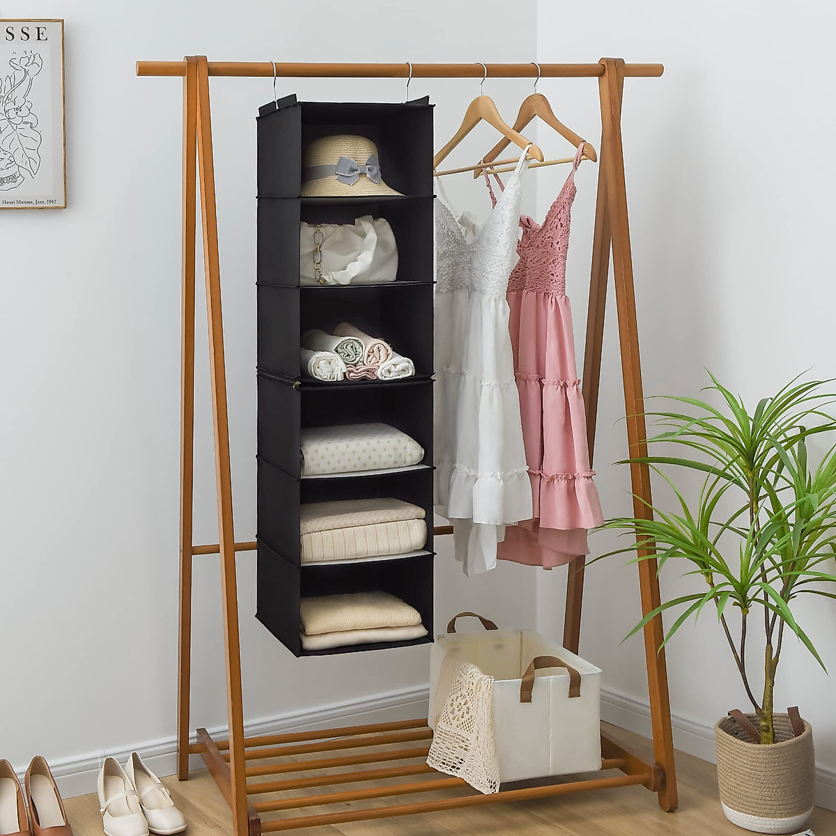 GRANNY SAYS Bundle of 3-Pack Fabric Storage Bins with Handles & 1-Pack Hanging Storage Shelves