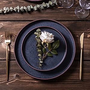 LERATIO Dinner Plates,Ceramic Dinner Plates Set of 6,10.75 inch Large ceramic plates,Modern Shape Dinnerware Dishes Set for Kitchen, Microwave & Dishwasher & Oven Safe-Coffee Rim