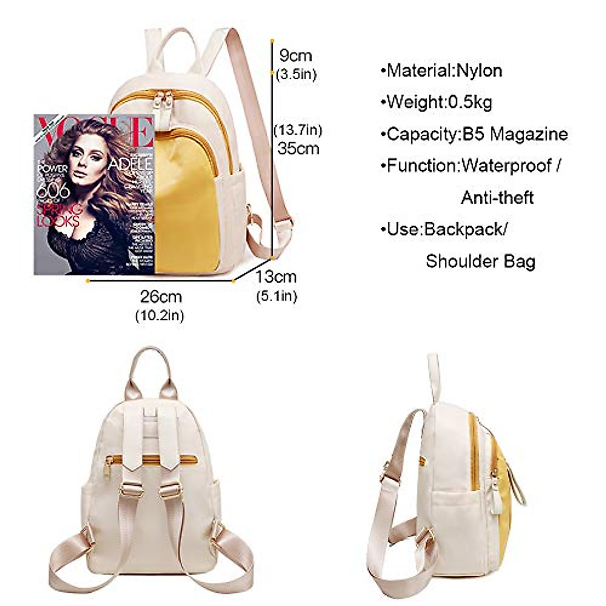 zhongningyifeng Backpack for Women Small, Mini Nylon Travel Backpack Purse, Shoulder Bag Cute Lightweight for Girls