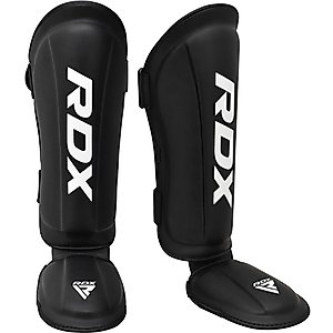RDX Shin Guards Kickboxing Muay Thai, SATRA SMMAF Approved, Premium Maya Hide Leather, Leg Instep Protection Pads, MMA Martial Arts Kicking Sparring Training Gear, BJJ Karate Boxing Taekwondo, Black