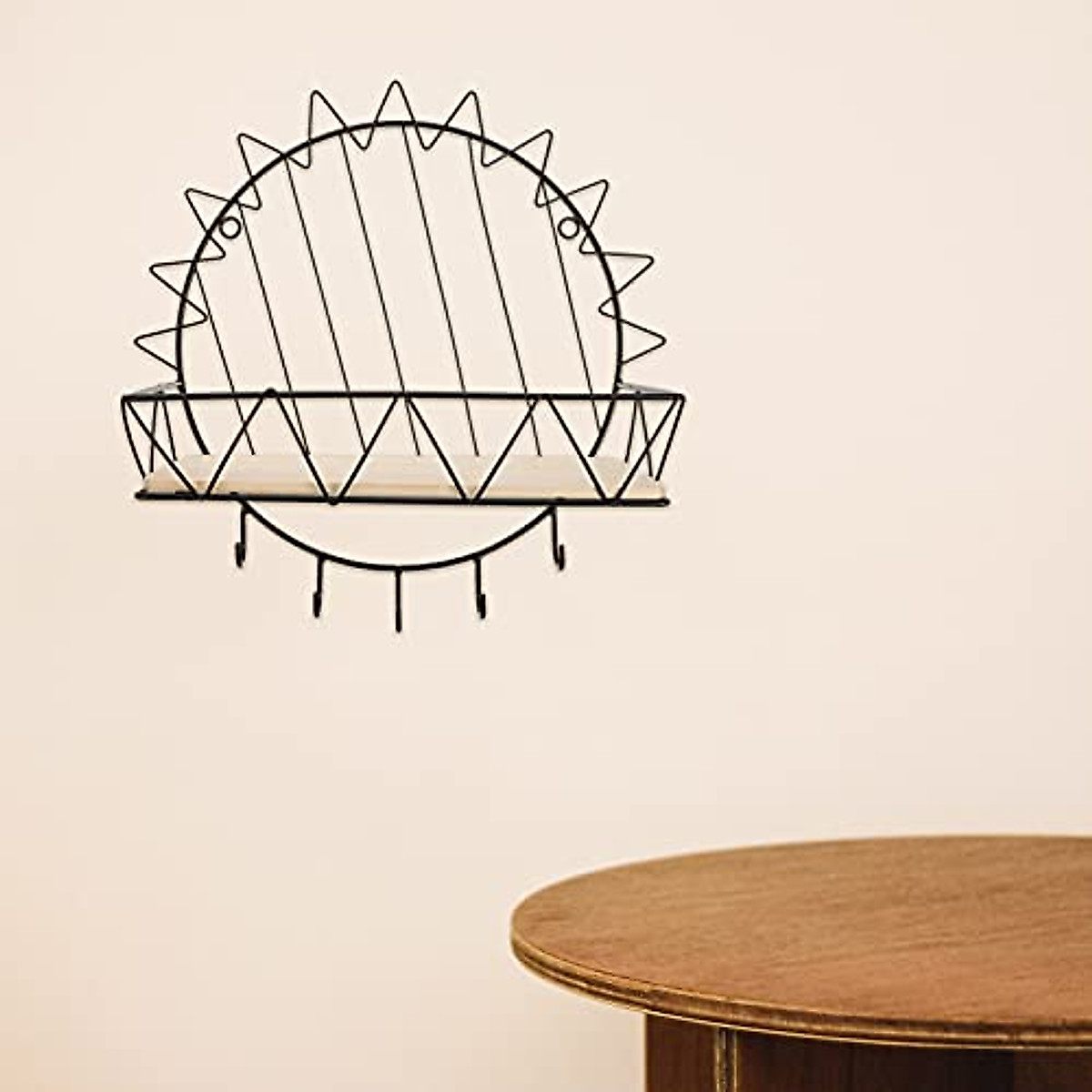 HEALLILY Floating Shelves with 5 Hooks Black Iron Wire Wall Decor Rustic Wall Shelf Rack Wall Mounted Hanging Storage Shelf for Bathroom Bedroom Kitchen Living Room Office