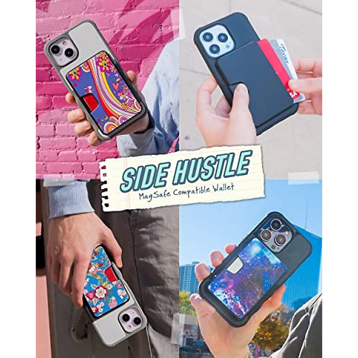 Smartish Wallet for MagSafe iPhones - Side Hustle - Slim Detachable Magnetic Card Holder for Apple iPhone 14/13/12 Models - Black Tie Affair