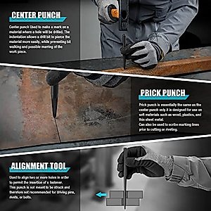 DURATECH 18 Piece Punch/Chisel/Alignment Tool Set, Including Pin Punch, Center Punch, Nail punch, Alignment Tool, Cold Chisel, Chisel Gauge, for Removing Repair Tool, with Rolling Pouch