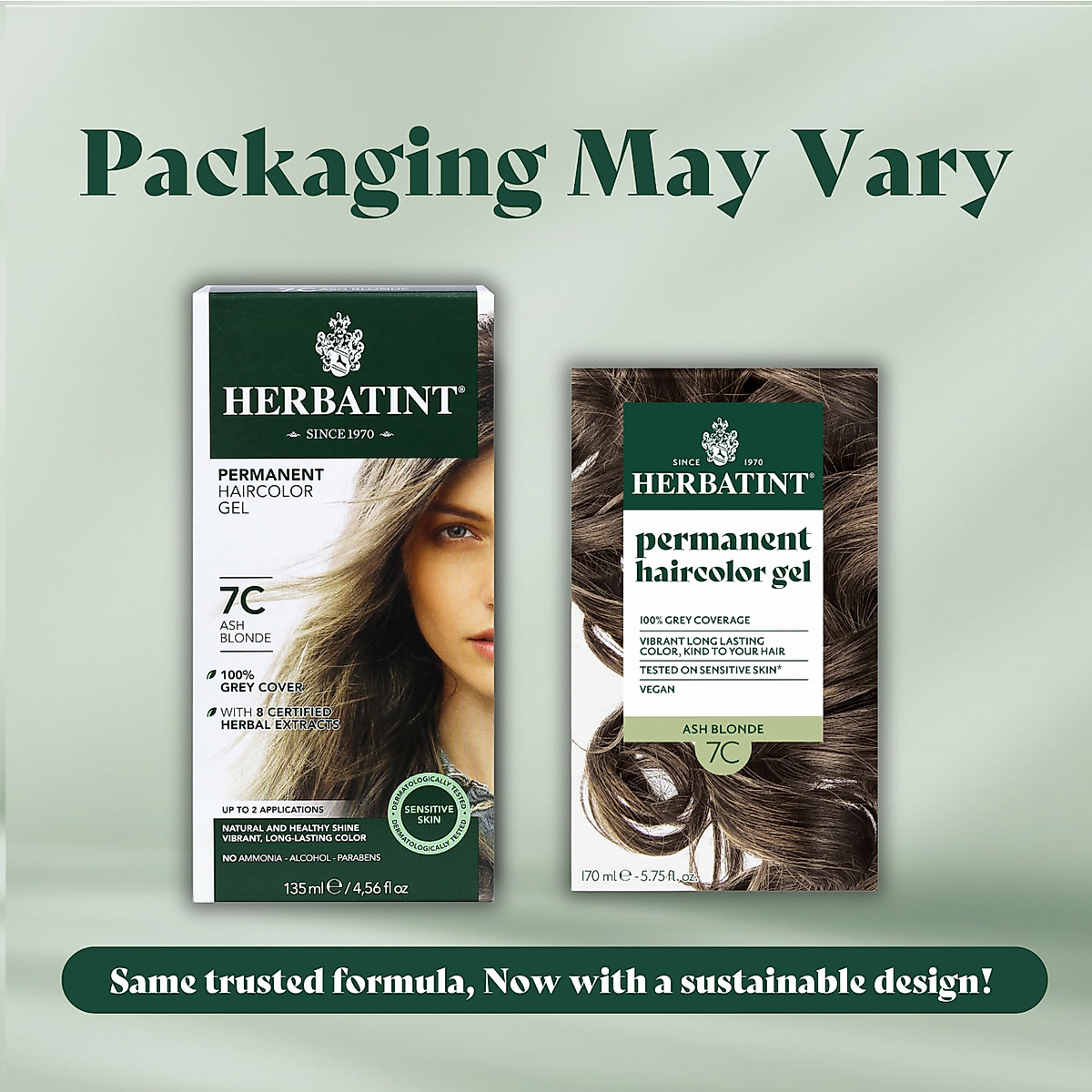 Herbatint Permanent Hair Dye For Women - 7C Ash Blonde - For Up To 100% Gray Coverage of Resistant Gray Hair - Ammonia-Free, Alcohol-Free & Vegan - Salon Influenced Hair Color 5.75 fl oz