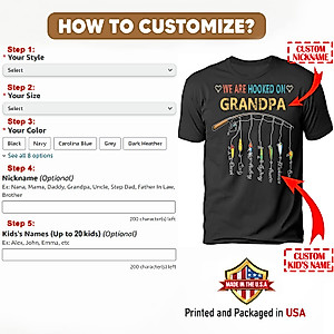 Personalized Dad Grandpa Fishing T Shirts, Shirt with Grandkids Name, Custom Father's Day Gift for Men Pawpaw Papa Tee Hoodie Sweatshirt Tank Top on Birthday up to 25 Kids, X-Large