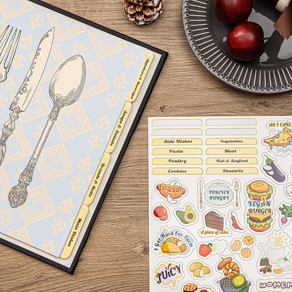 COFICE Recipe Binder – 8.5x11 3 Ring Blank Family Recipe Book Binder Kit to Write in Your Own Recipes with PU Faux Leather Cover and Plastic Sleeves (Black)