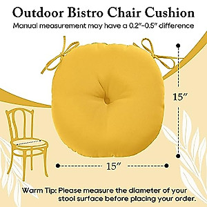LOVTEX Bistro Chair Cushions Set of 2, Outdoor Round Chair Cushions 15 Inch, Waterproof Round Outdoor Cushions with Ties, Yellow Outdoor Chair Cushions for Patio Furniture